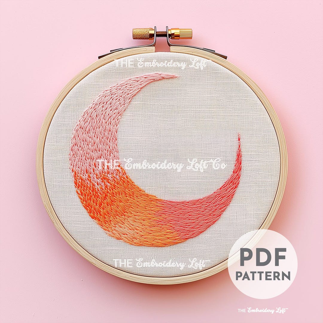 Pink Moon Hand Embroidery Pattern, Mystical Crescent Moon Pattern ...
