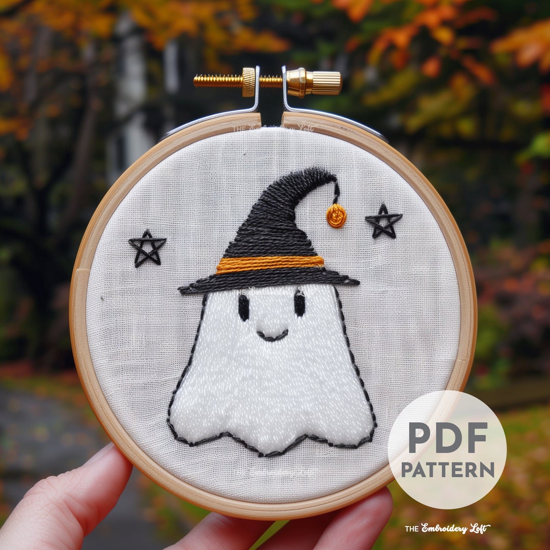 Cute Ghost Hand Embroidery Pattern, Witchy Embroidery Pattern, Ghost ...