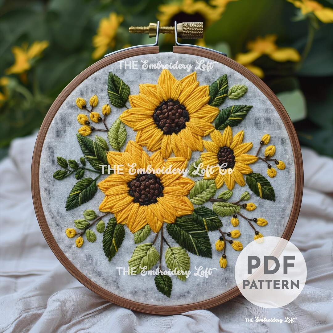 Bouquet of Sunflowers Hand Embroidery Pattern, Yellow Sunflowers ...