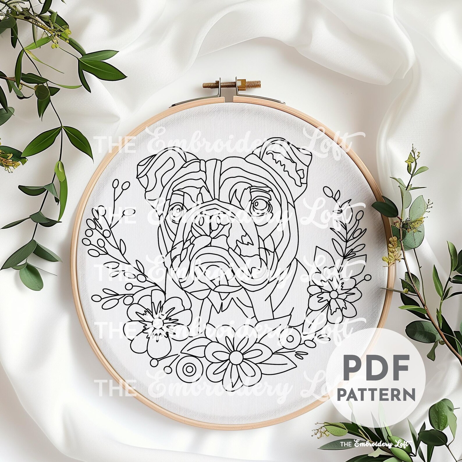 English Bulldog Hand Embroidery Pattern, Dog Lover Gift, Dog Embroidery ...
