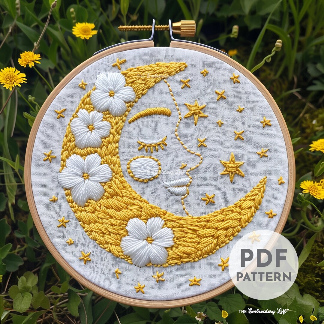 Mother Moon Hand Embroidery Pattern, Mystical Crescent Moon Pattern ...