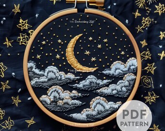 Forest Moon Hand Embroidery Pattern, Wiccan Moon, Mystical Crescent ...
