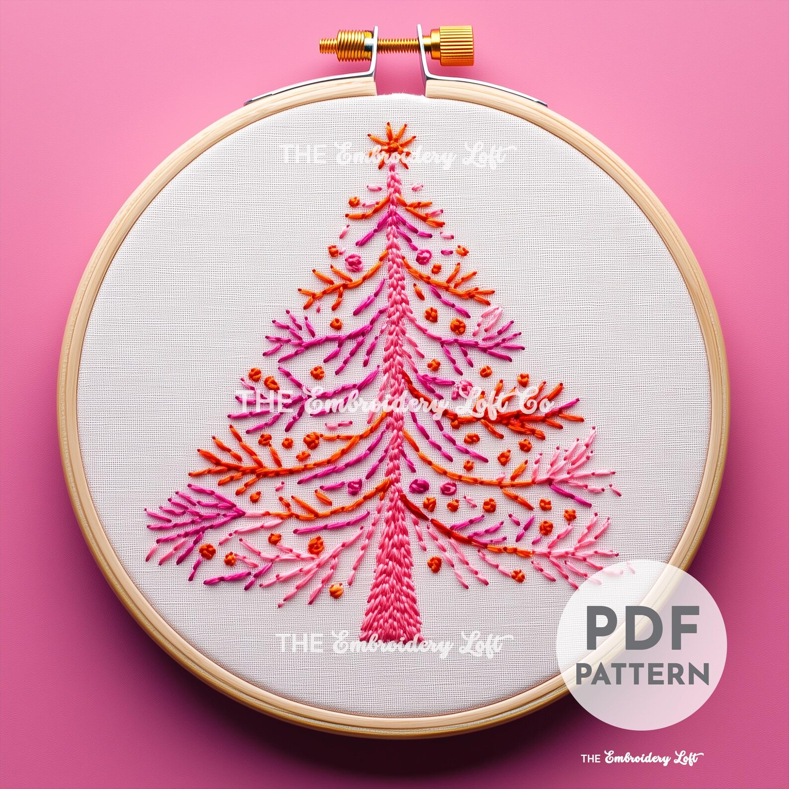 Pink Christmas Tree Hand Embroidery Pattern, Pink Christmas Decor, DIY ...
