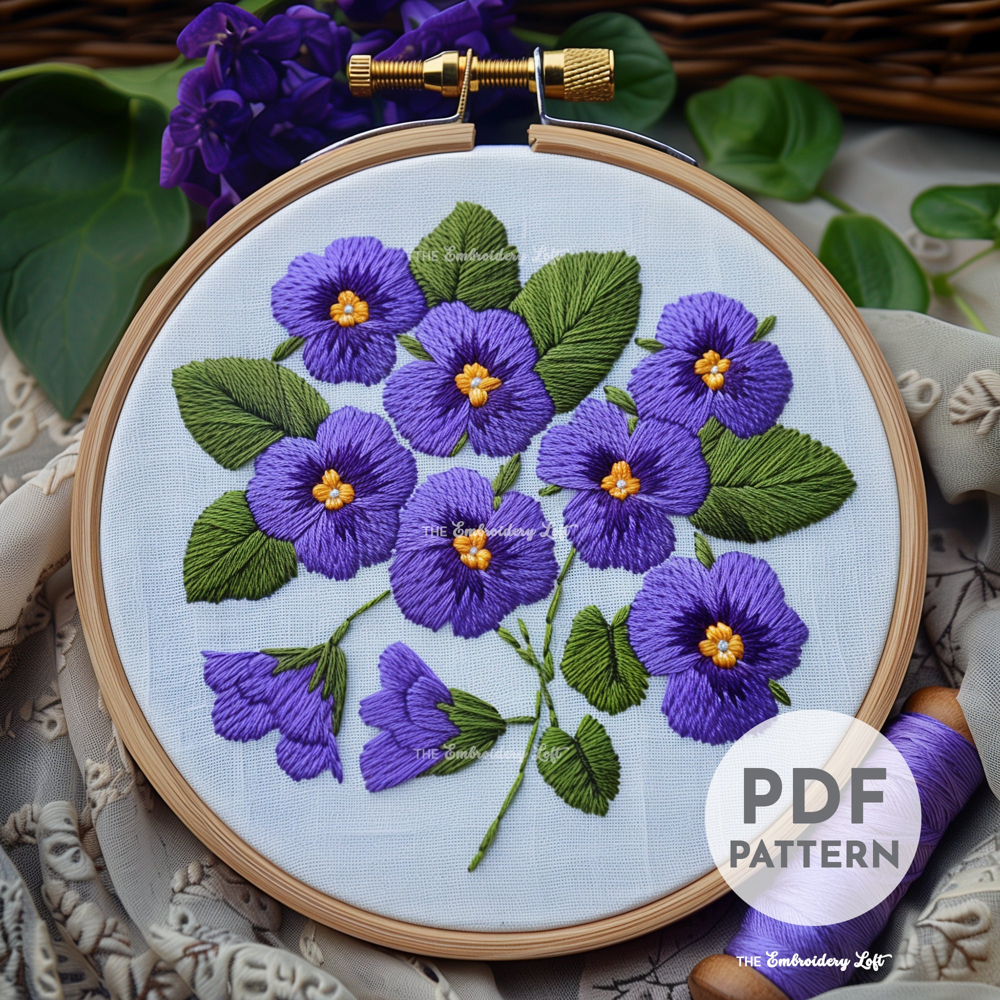 Purple Violets Hand Embroidery Pattern, Purple Pansies Pattern, Violet ...