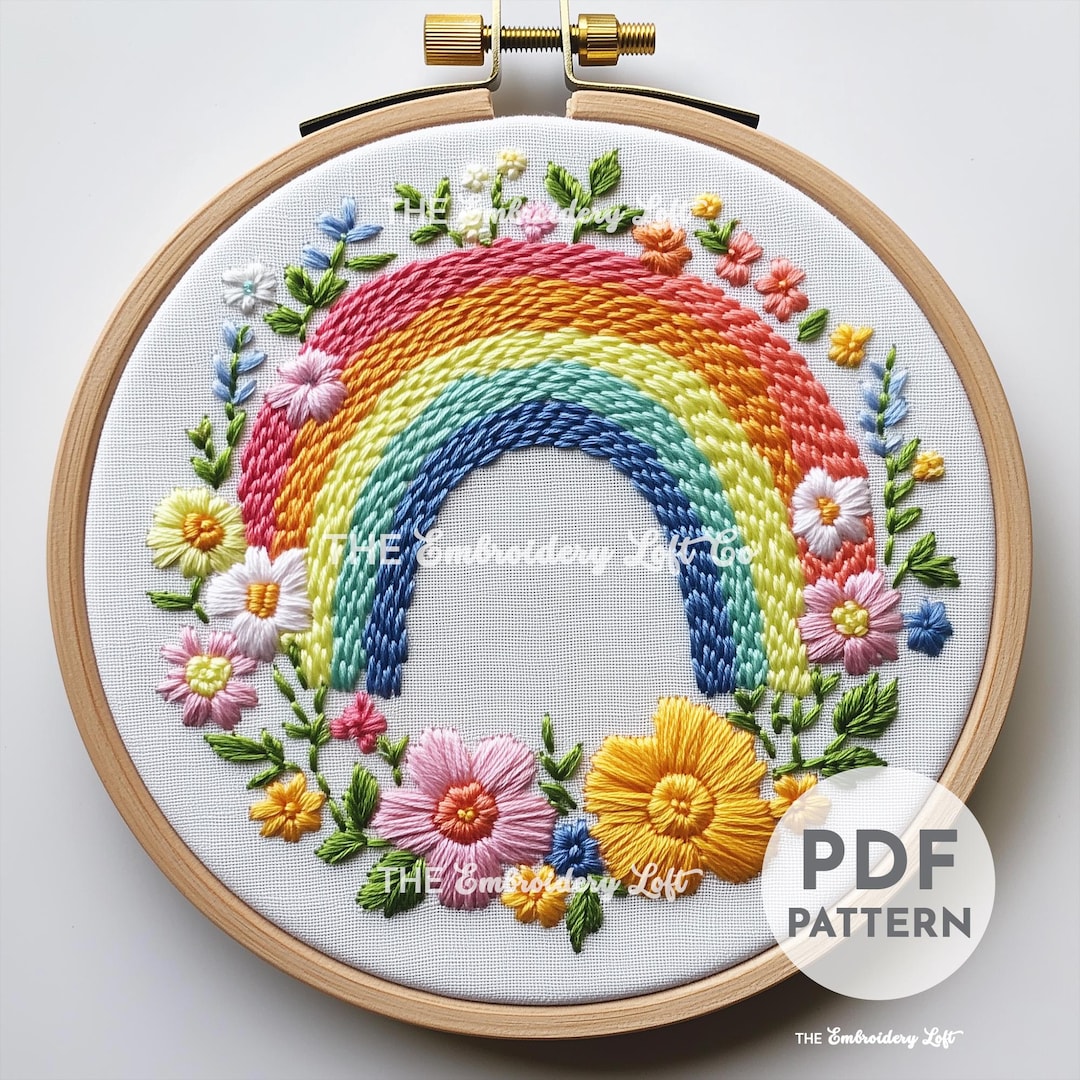Floral Rainbow Hand Embroidery Pattern, Rainbow Embroidery, Floral ...