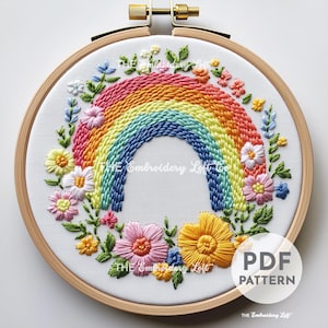 Floral Rainbow Hand Embroidery Pattern, Rainbow Embroidery, Floral ...