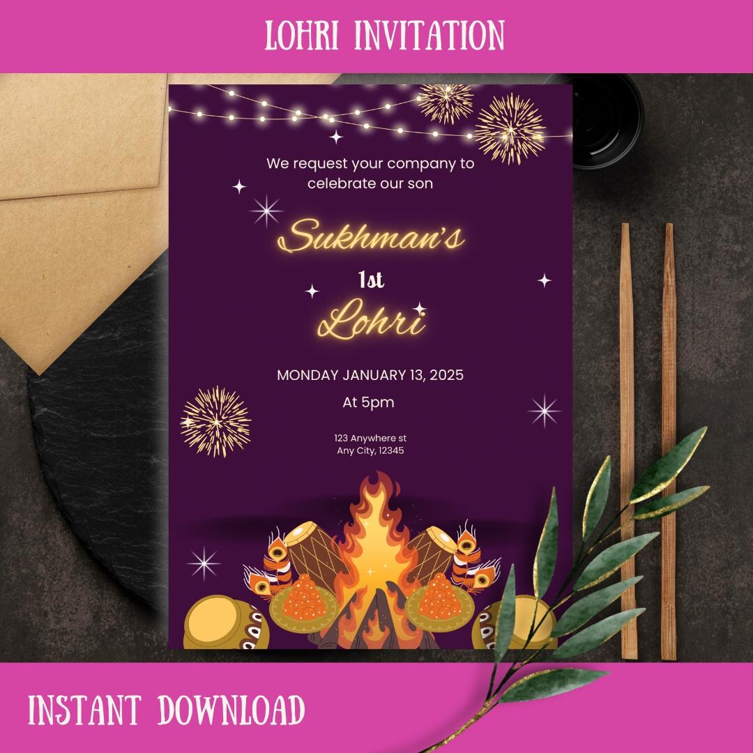 Editable Lohri Digital Invitation, E-invite, Lohri Party, 1st Lohri ...