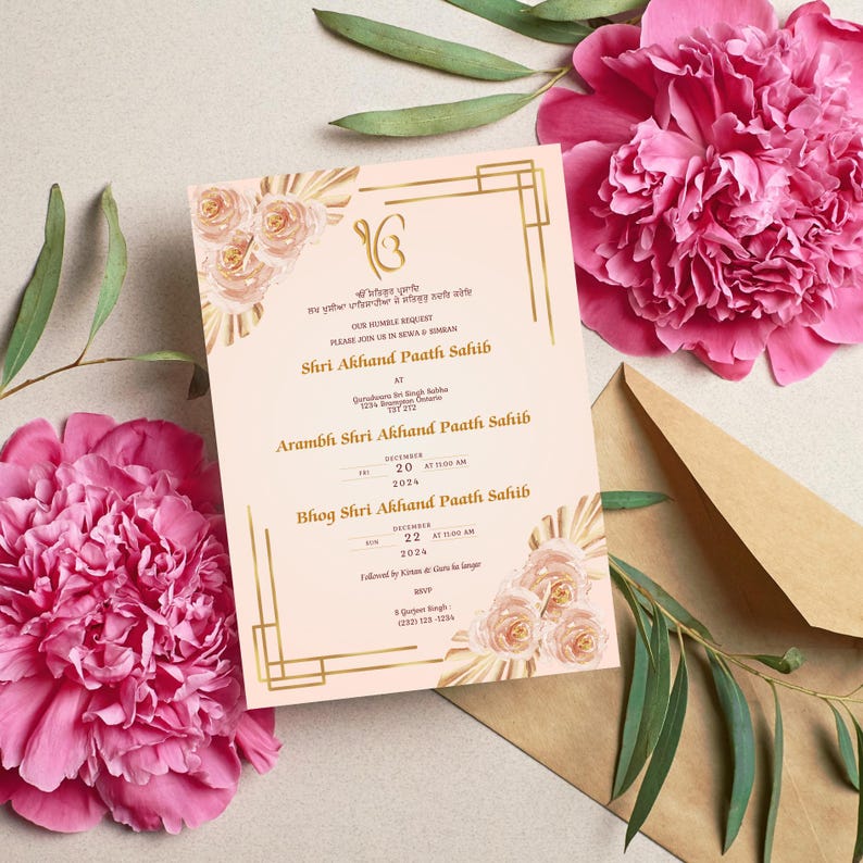 Editable Boho Invitation, Sukhmani Sahib Invitation, Akhand Path, Sehaj ...