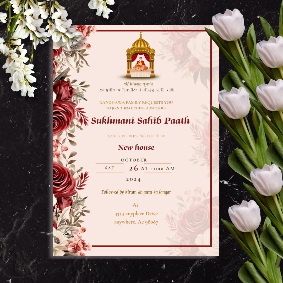 Editable Invitation, Sukhmani Sahib Invitation, Akhand Path, Sehaj Path ...