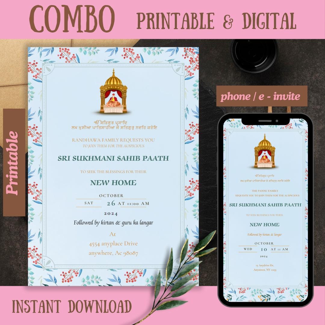 Editable Invitation, Sukhmani Sahib Invitation, Akhand Path, Sehaj Path ...