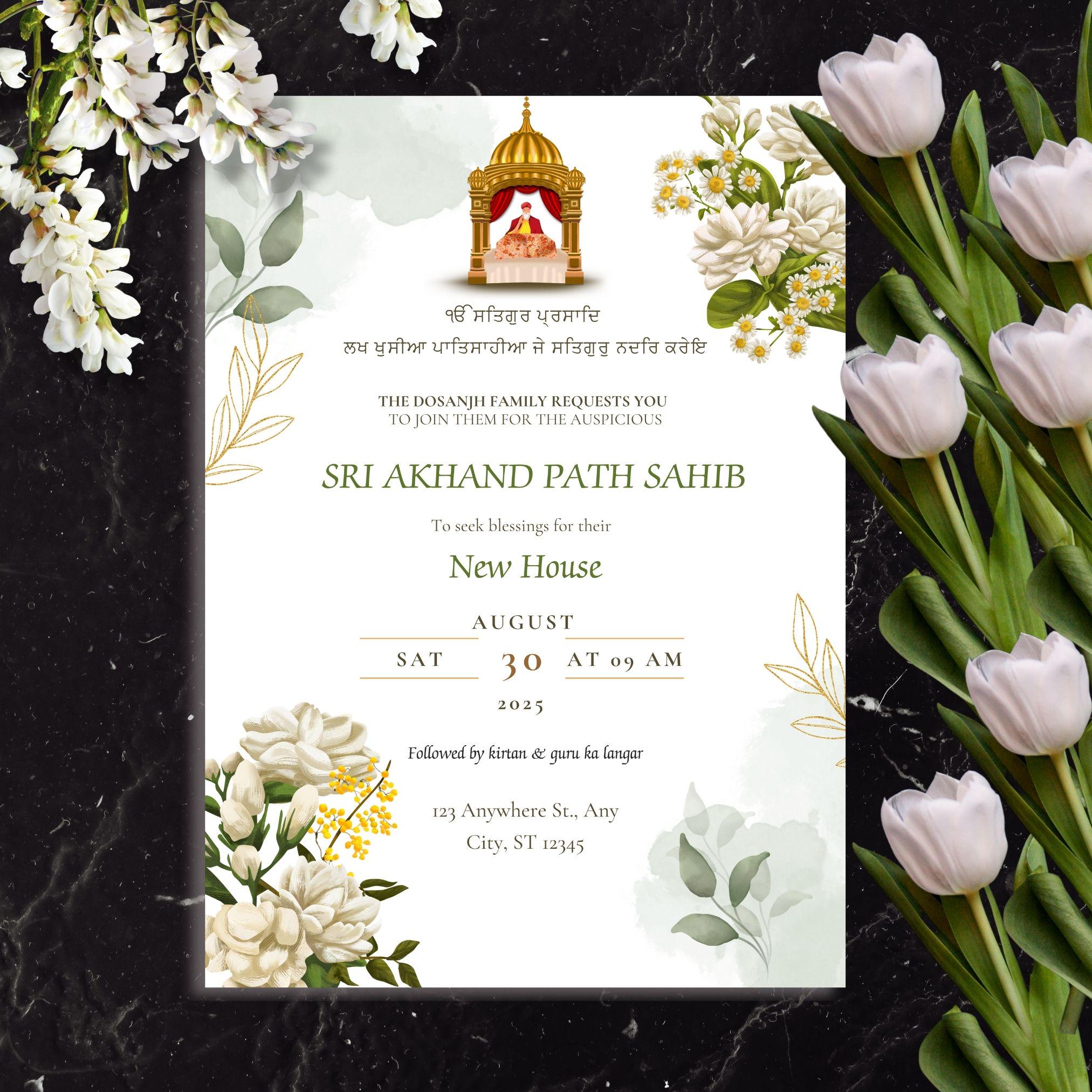 Editable Invitation, Sukhmani Sahib Invitation, Akhand Path, Sehaj Path ...
