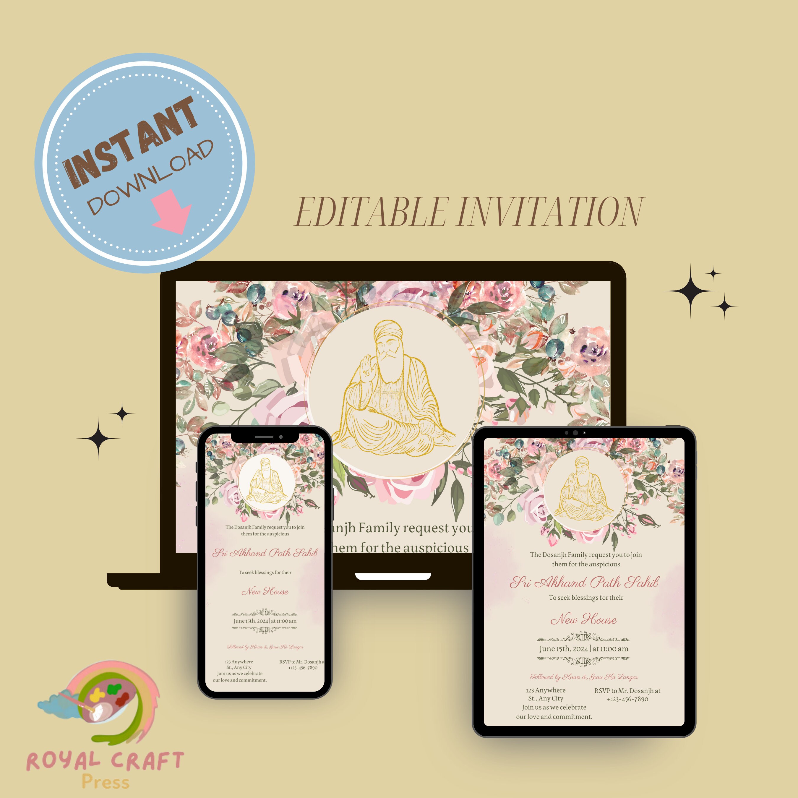 Editable Akhand Path Sahib Invitation, Sukhmani Sahib, New House ...