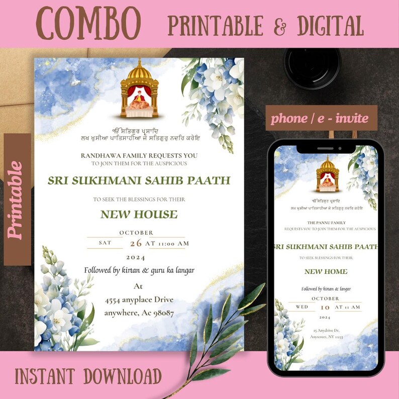 Editable Invitation, Sukhmani Sahib Invitation, Akhand Path, Sehaj Path ...