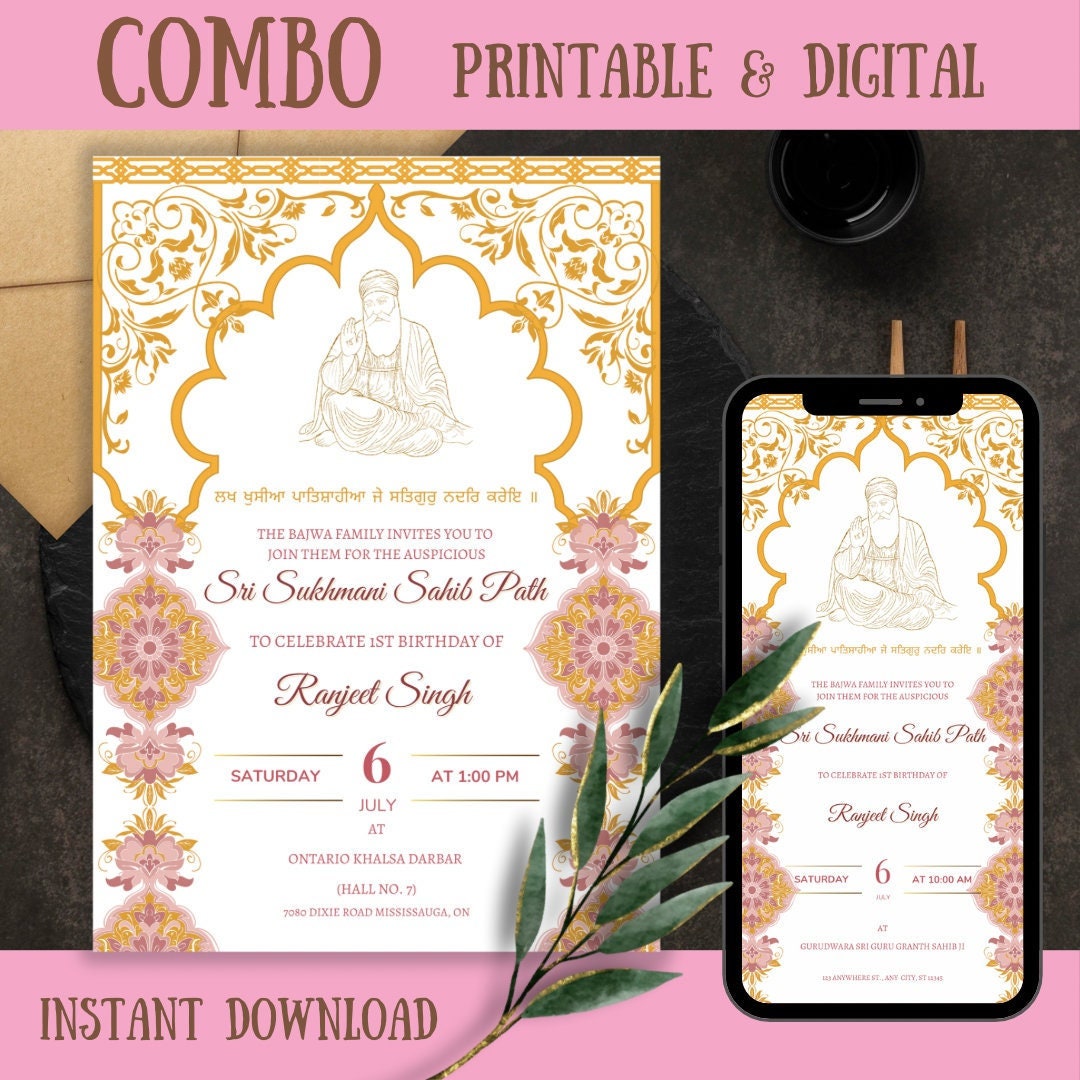 Editable Invitation, Sukhmani Sahib Invitation, Akhand Path, Sehaj Path ...