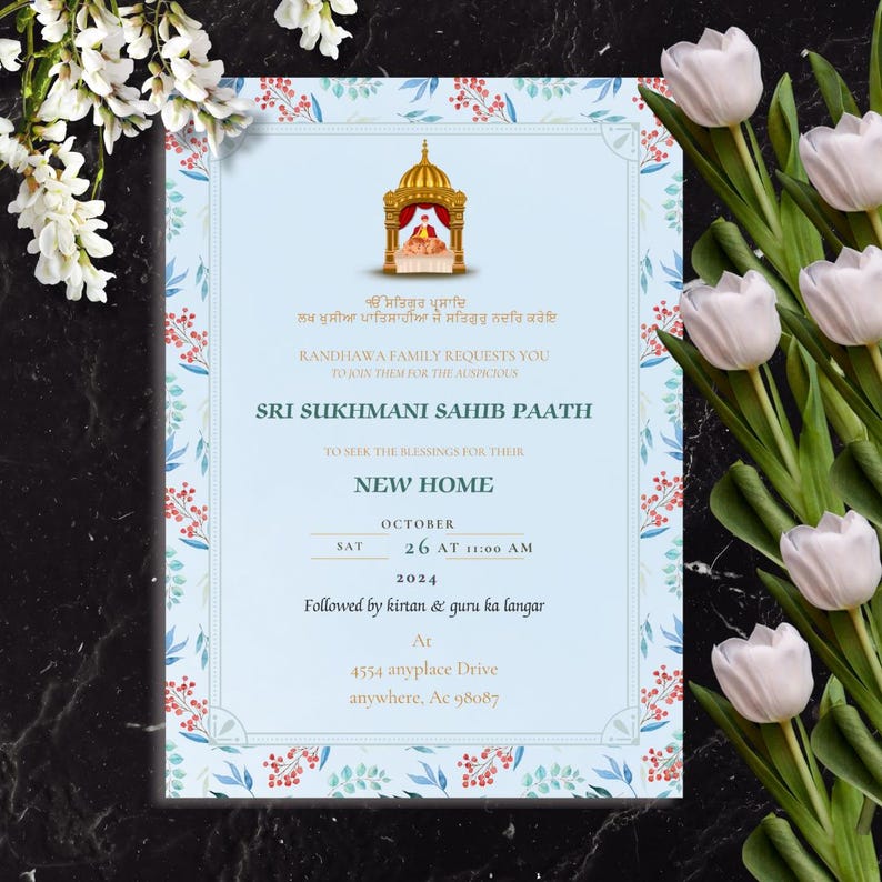 Editable Invitation, Sukhmani Sahib Invitation, Akhand Path, Sehaj Path ...