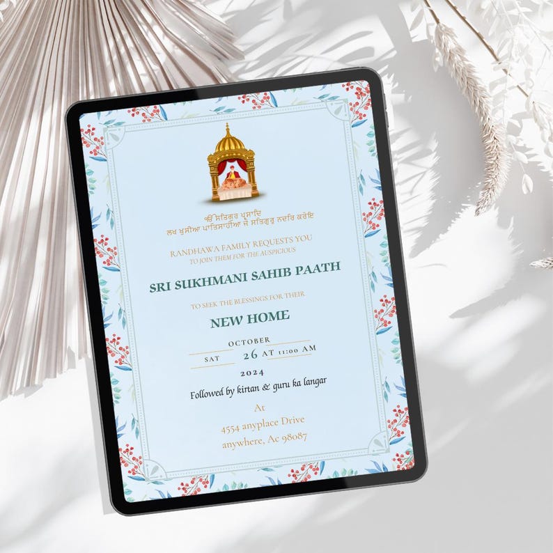 Editable Invitation, Sukhmani Sahib Invitation, Akhand Path, Sehaj Path ...