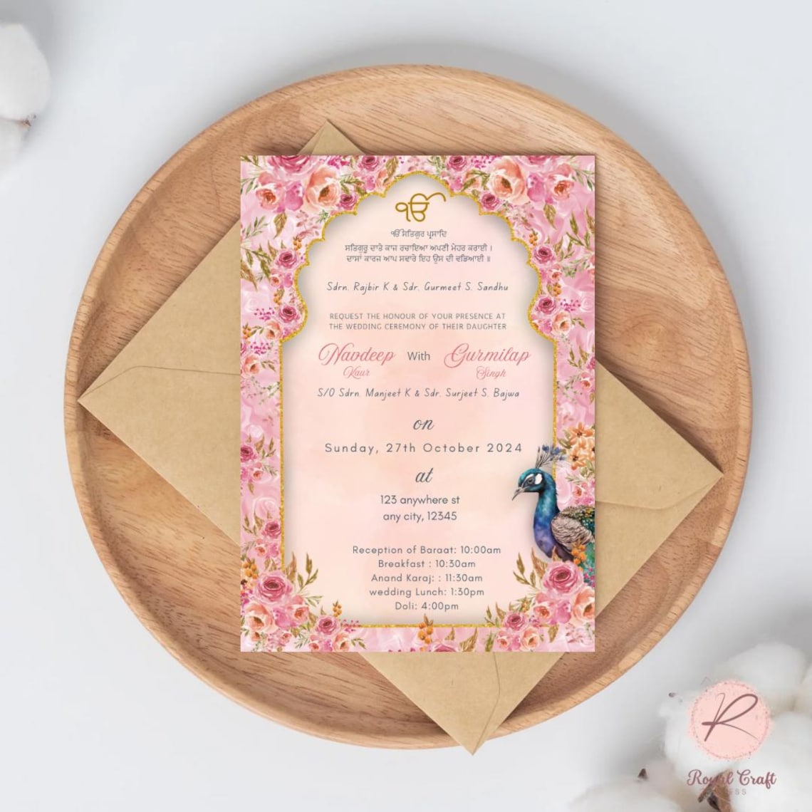 Editable Sikh Wedding Invitation, Luxury Wedding Card, Anand Karaj ...