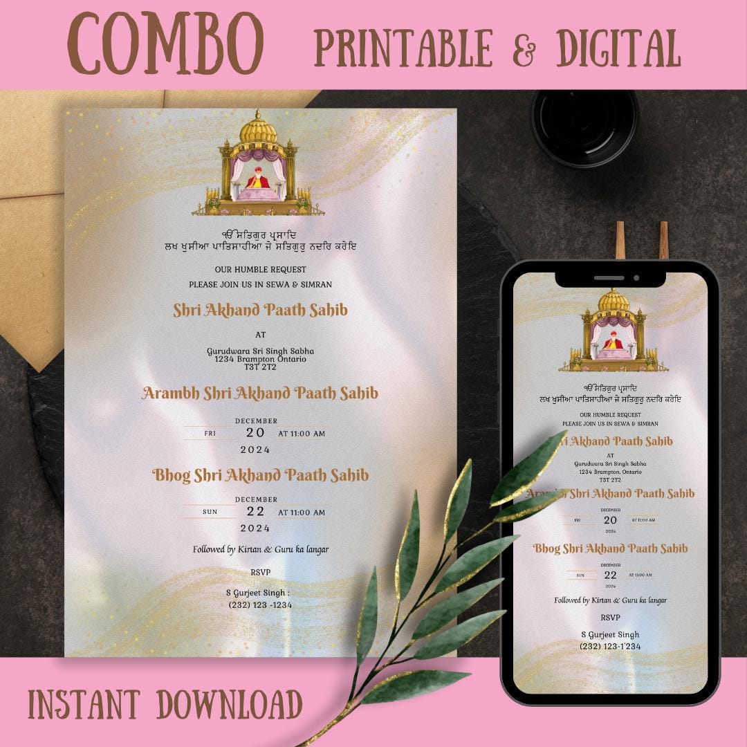 Editable Invitation, Akhand Path Sahib Invitation, Sukhmani Sahib,sehaj ...