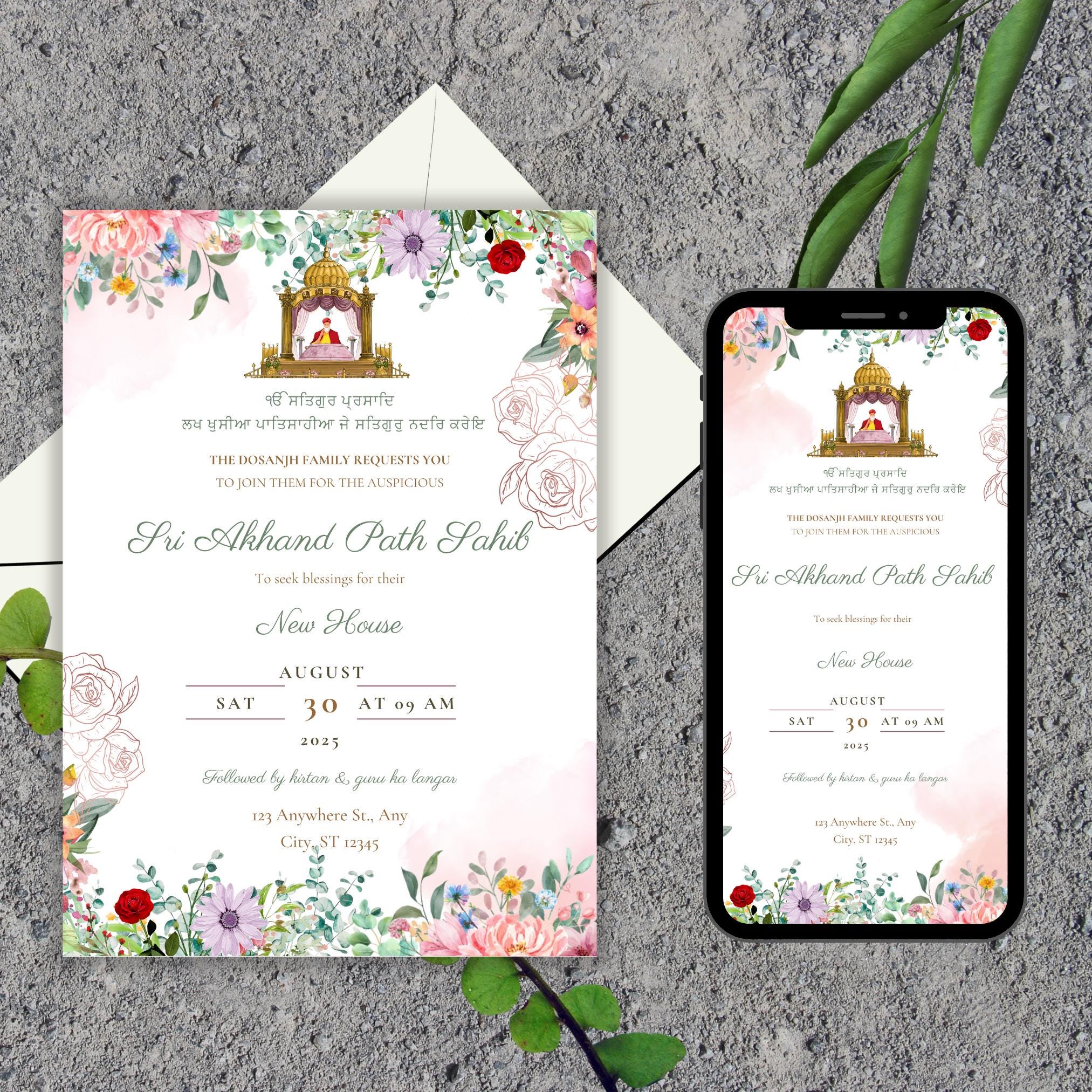 Editable Invitation, Sukhmani Sahib Invitation, Akhand Path, Sehaj Path ...