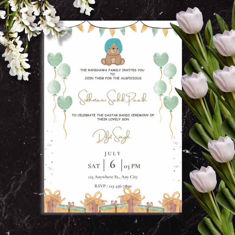 Editable Dastar Bandi Invitation, Sukhmani Sahib Invitation, Sikh ...