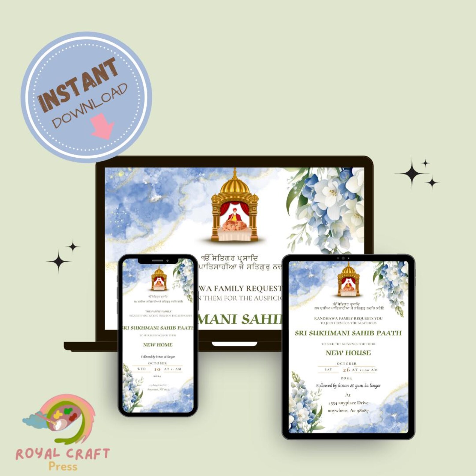 Editable Invitation, Sukhmani Sahib Invitation, Akhand Path, Sehaj Path ...