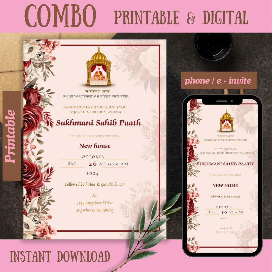 Editable Invitation, Sukhmani Sahib Invitation, Akhand Path, Sehaj Path ...