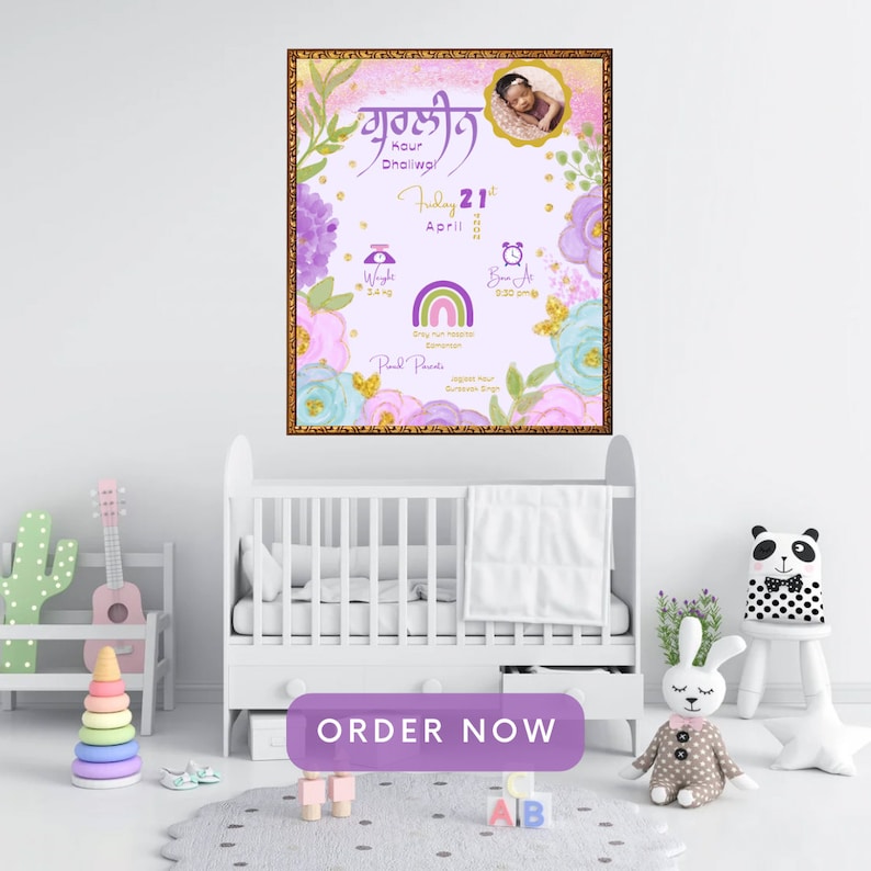 Personalized Birth Statistics Poster, Birth Information Card, Baby Girl ...