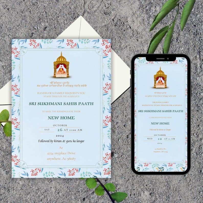 Editable Invitation, Sukhmani Sahib Invitation, Akhand Path, Sehaj Path ...