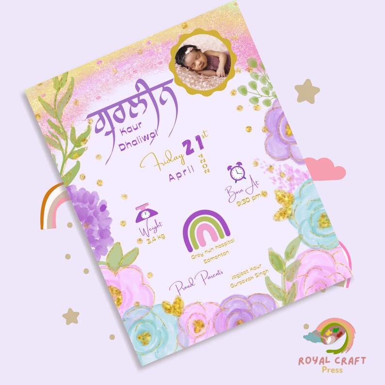 Personalized Birth Statistics Poster, Birth Information Card, Baby Girl ...