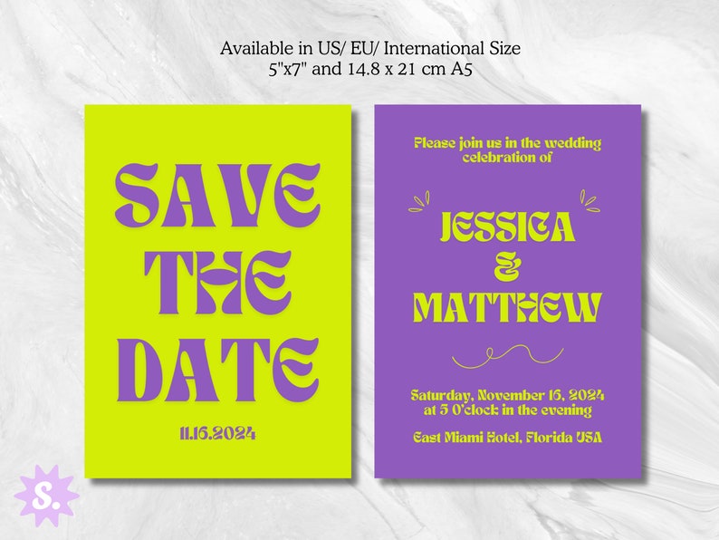 Colorful Wedding Invitation Suite Template Bold Accent Color ...