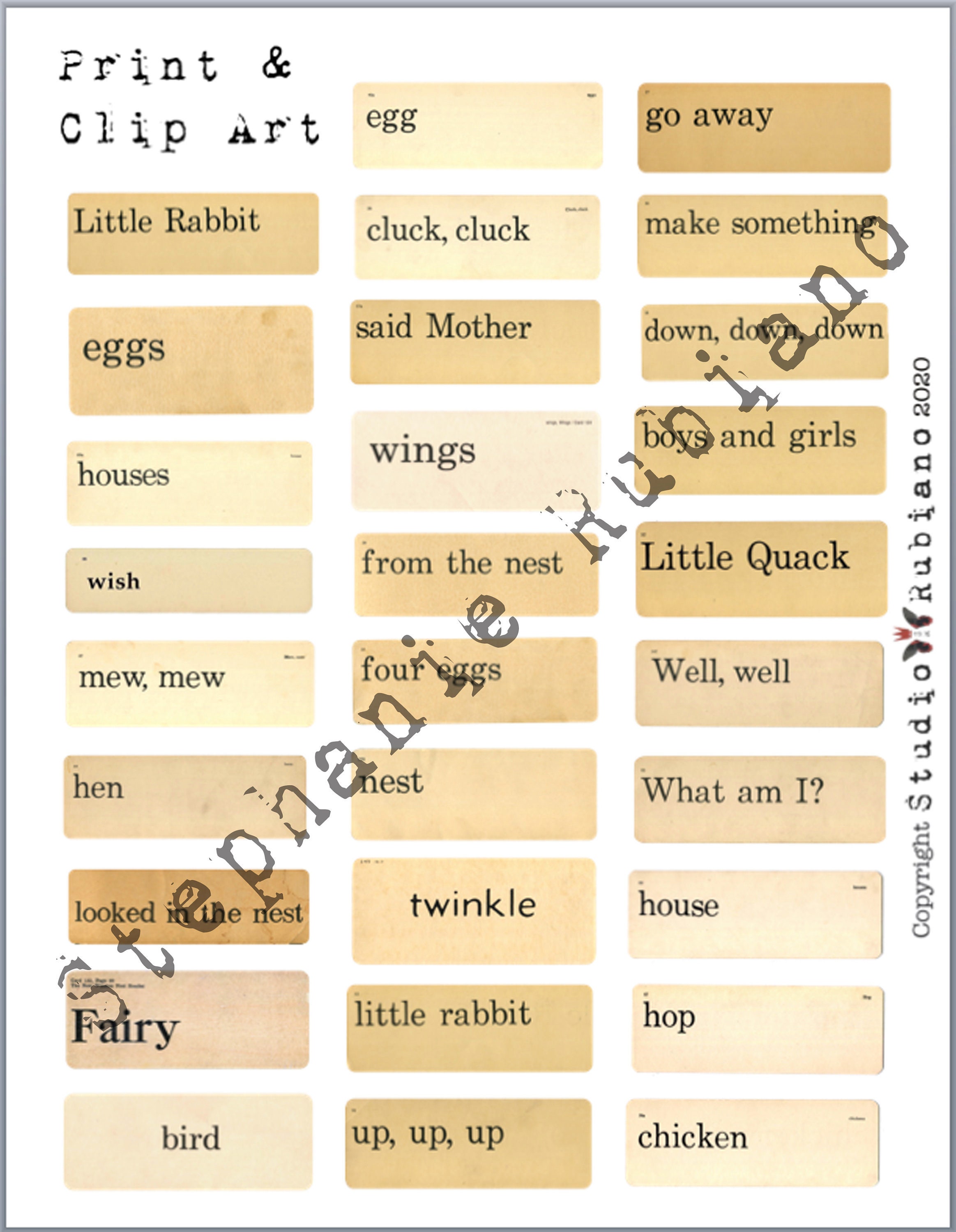 Vintage Mini Flash Cards Flashcards Printable Design Collage Sheet ATC ...