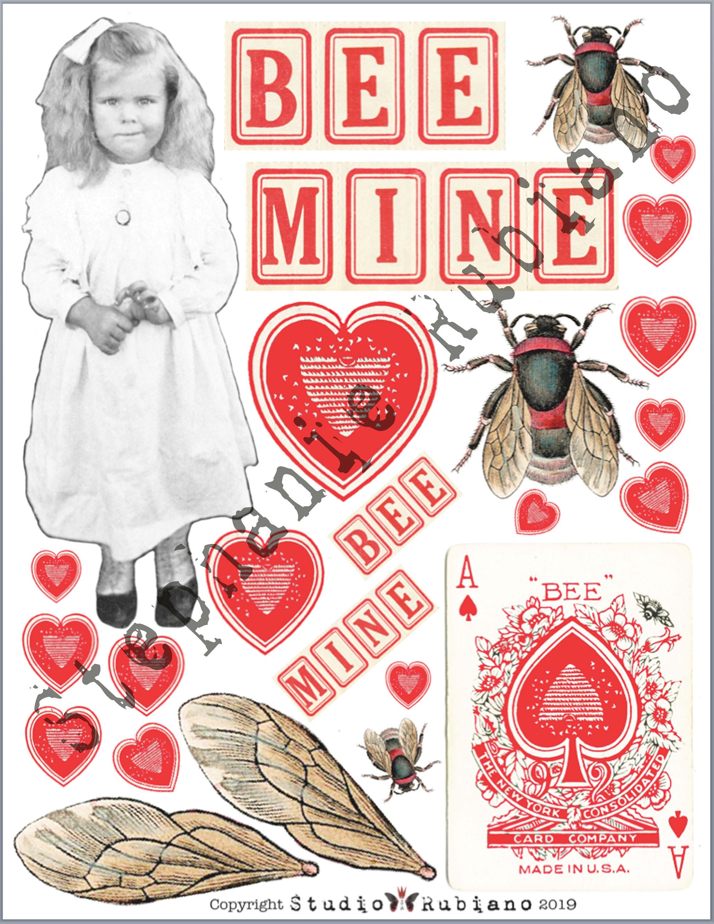 Valentine Bee Mine Shrink Plastic Printable Design Collage Sheet ...