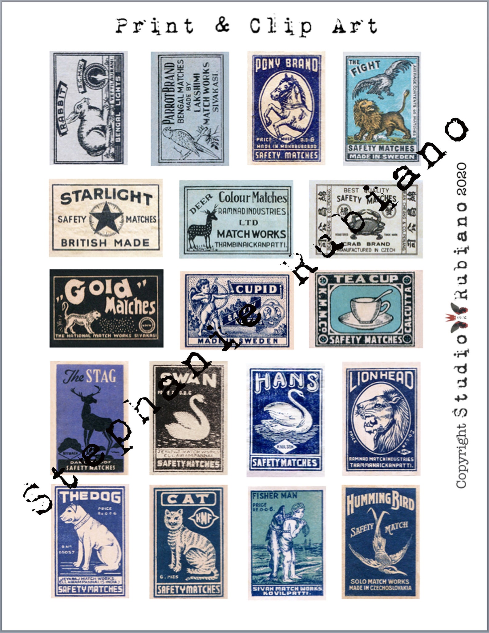 The Blues Matchbox Labels Printable Design Collage Sheet Journal ...