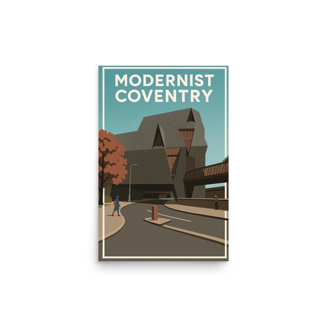 Modernist Coventry Poster | 12x18 Vintage Travel Print | Retro ...