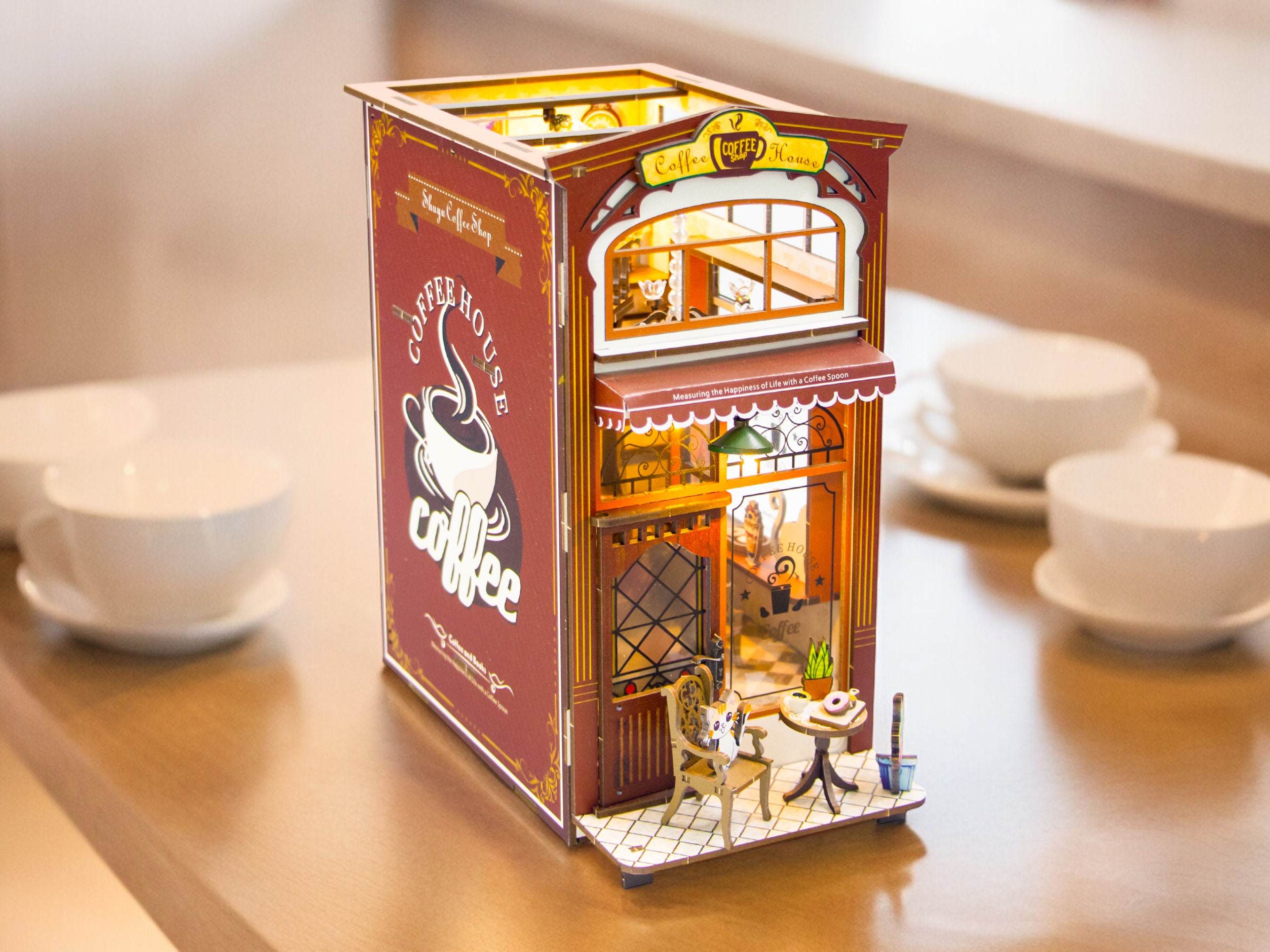 DIY Cat Coffee Shop Miniature Kit, DIY Book Nook Kit, Coffee Shop ...