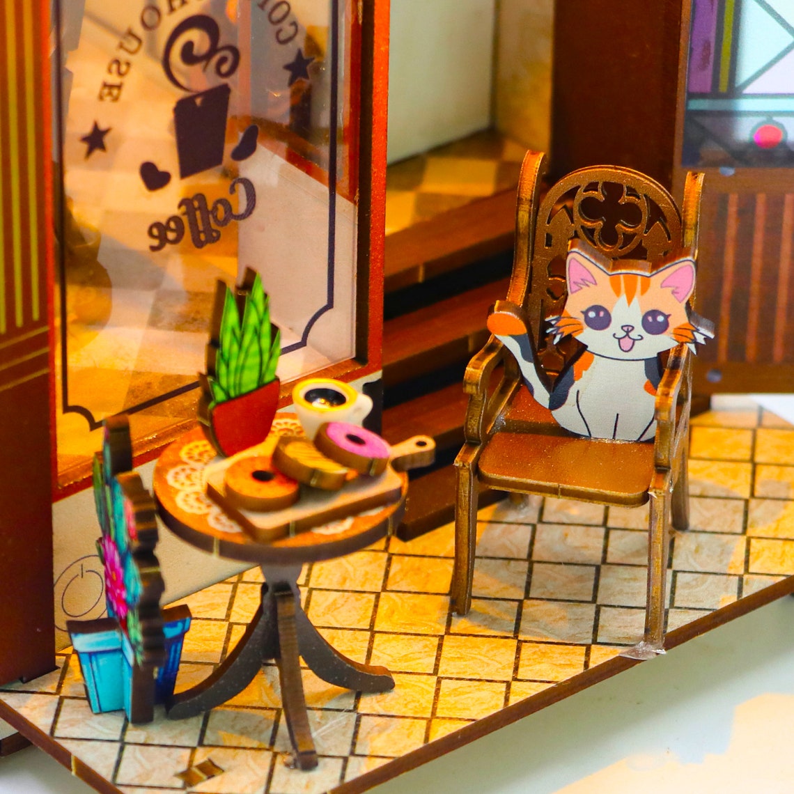 DIY Cat Coffee Shop Miniature Kit, DIY Book Nook Kit, Coffee Shop ...