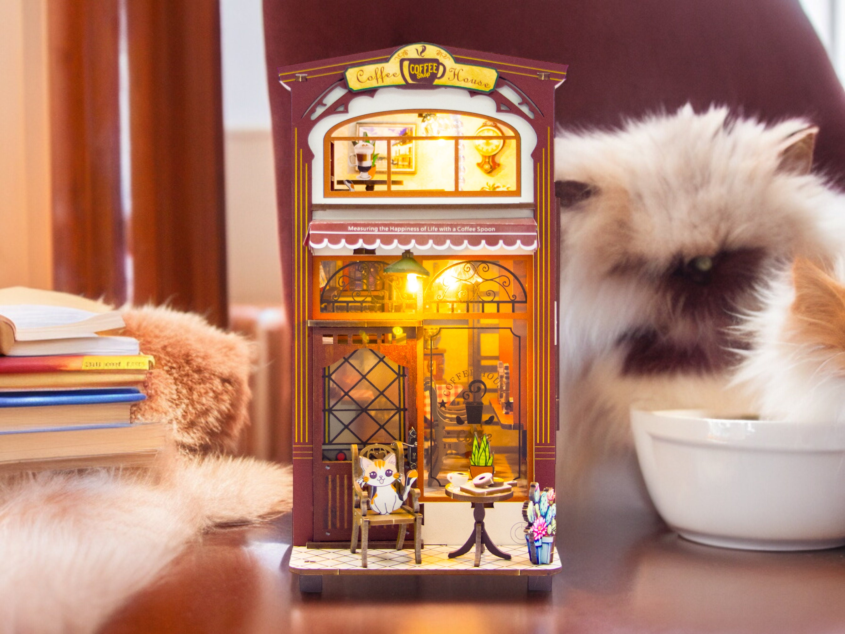 DIY Miniature Cat Cafe Book Nook Kit: Kitten Coffee Shop Dollhouse - Etsy