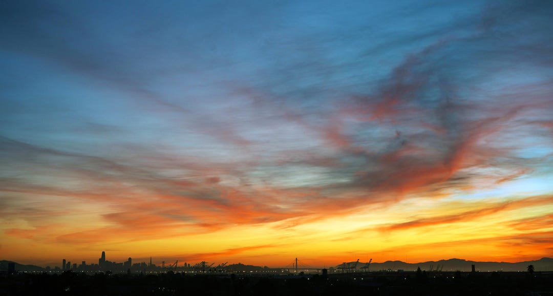 SF Skyline, Sunset, Golden Skies, Fiery Evening Hues, Iconic Urban ...