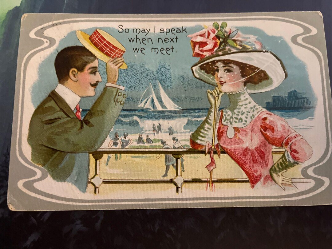 1911 Man Courting Woman Seashore Travel Romantic Resort Era Postcard - Etsy
