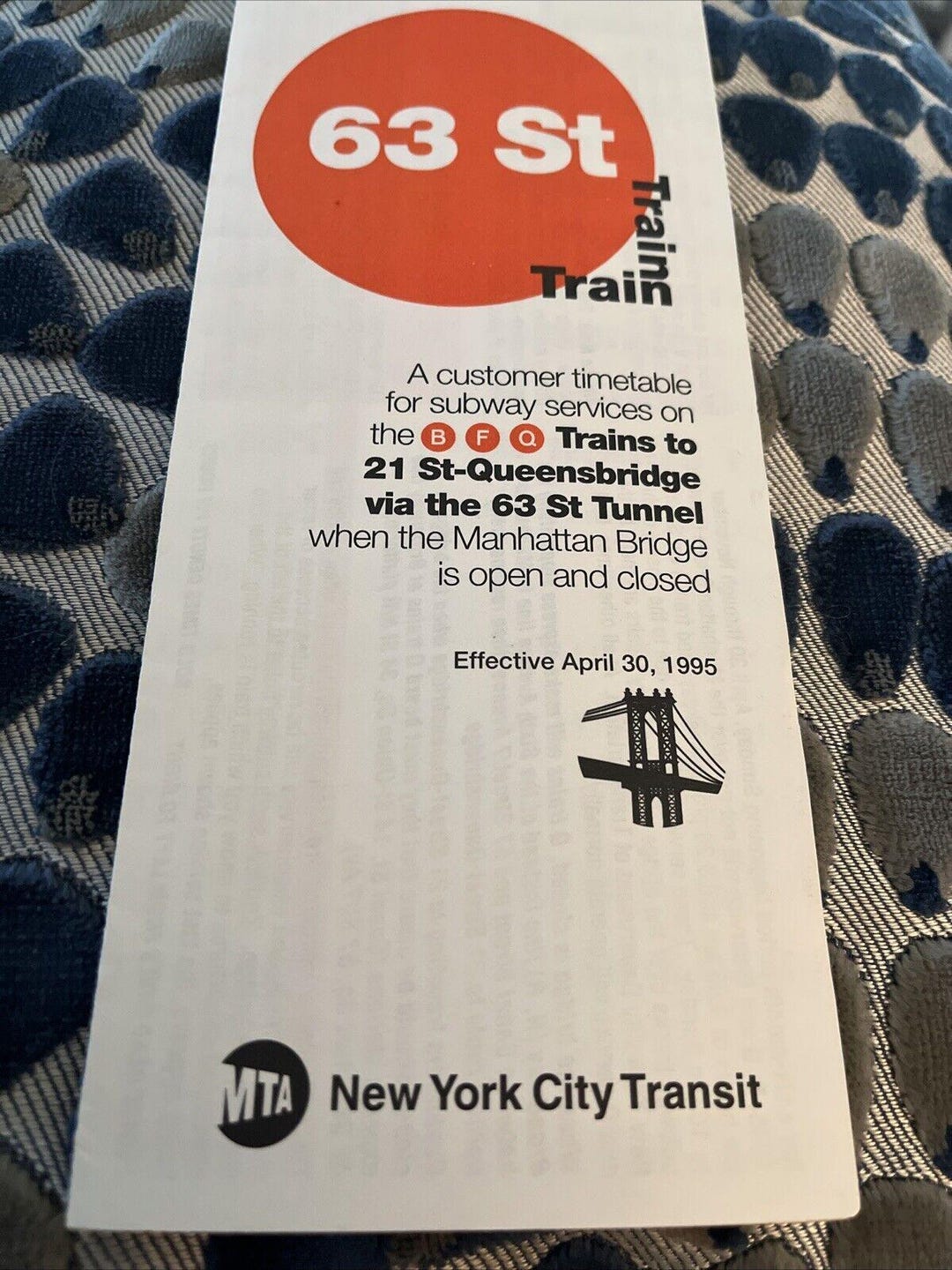 63 St Train 1995 21 St B F Q Queensbridge 63 Tunnel Timetable MTA NYC ...