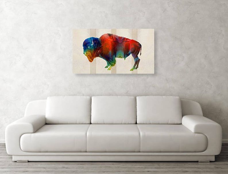 Colorful Buffalo Animal Art Print From Painting Bison Red | Etsy