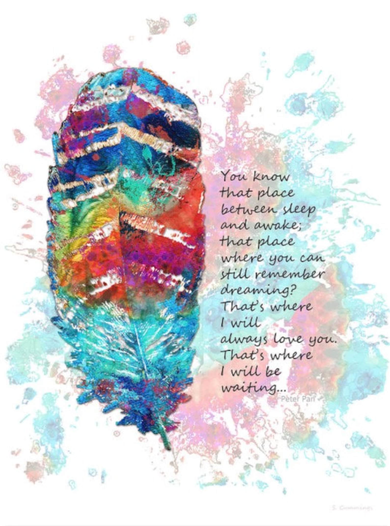 Colorful Feather Art PRINT Native American Condolences Primary - Etsy