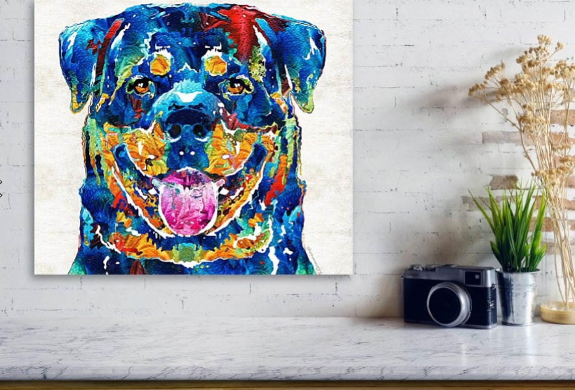 Colorful Rottie Dog Rottweiler Animal Art PRINT From Painting Primary ...