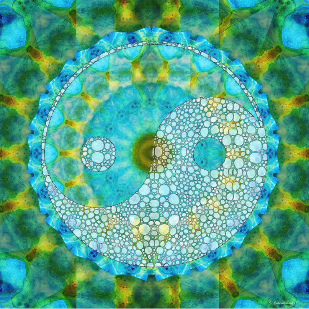 Abstract Yin and Yang Symbol Art PRINT Ying Painting Colorful Asia Peaceful Yoga Asian Letter ...