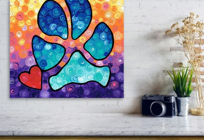 Dog Paw Prints Art Colorful PRINT From Painting Cute Puppy Love Dog ...