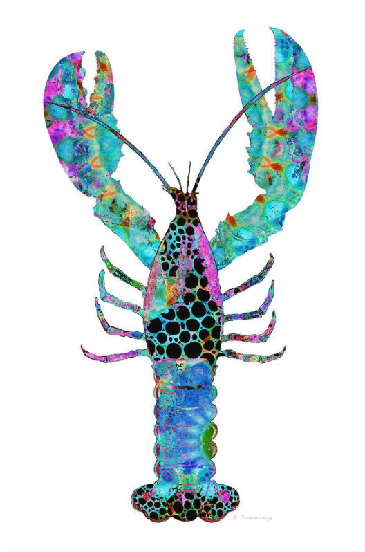 Colorful Lobster Art Print Painting Maine Seafood Beach House Animals ...