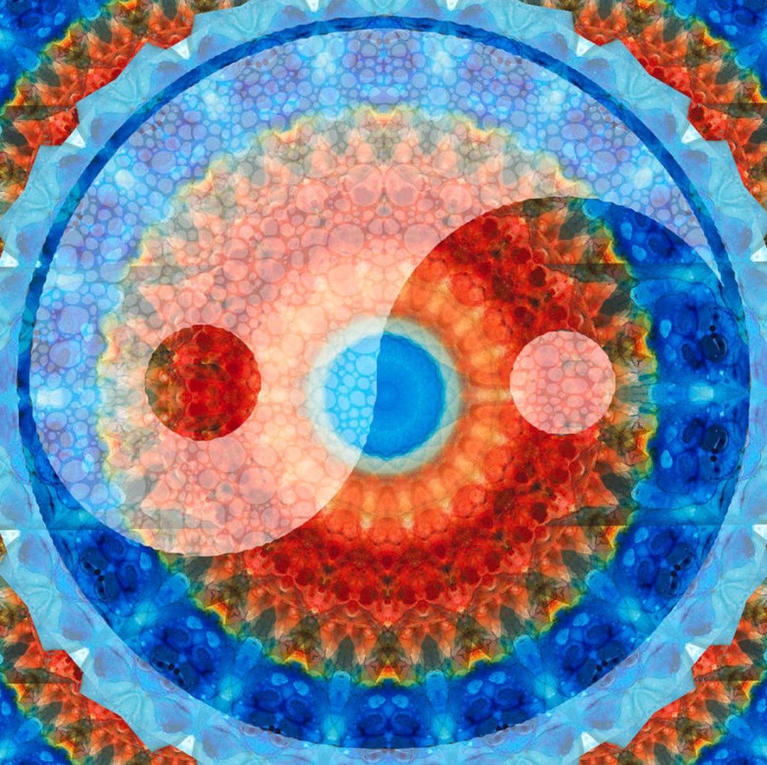 Abstract Yin and Yang Symbol Art PRINT Painting Red Blue Asia Peaceful ...