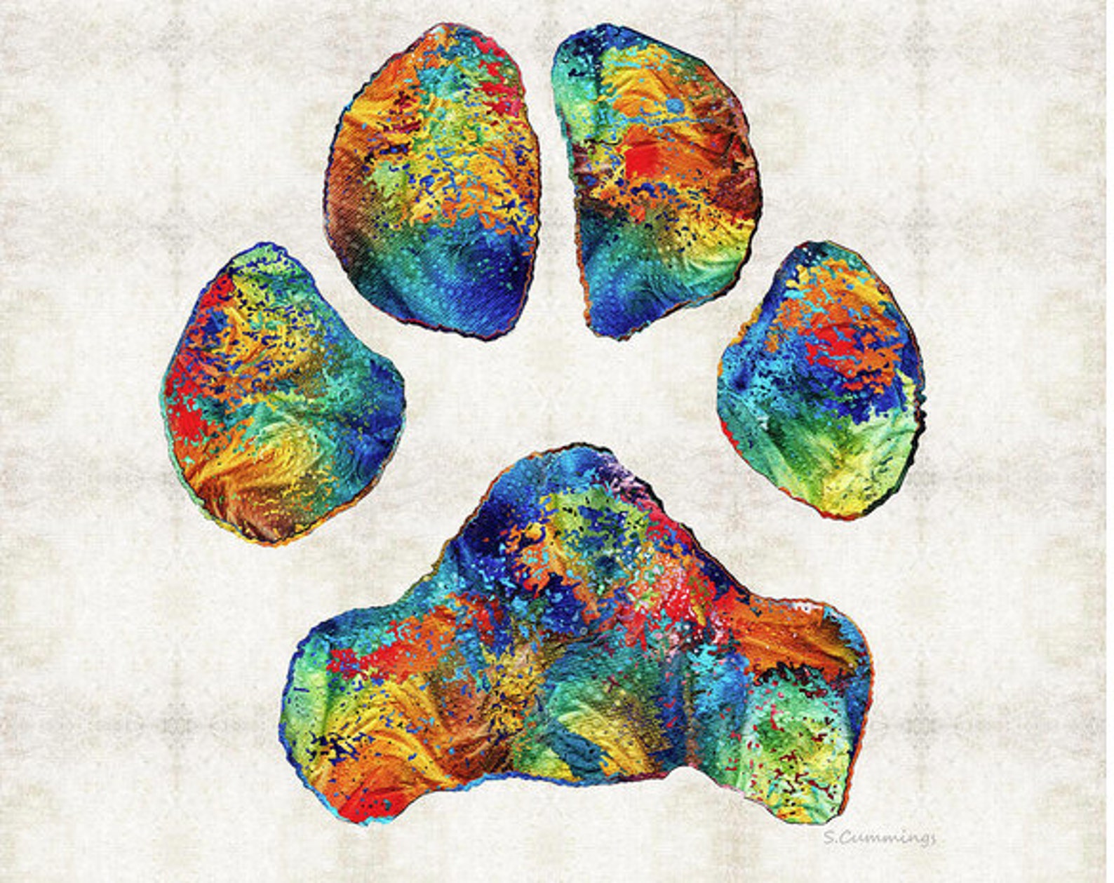 Dog Paw Prints Art Colorful PRINT from Painting Cute Rainbow | Etsy