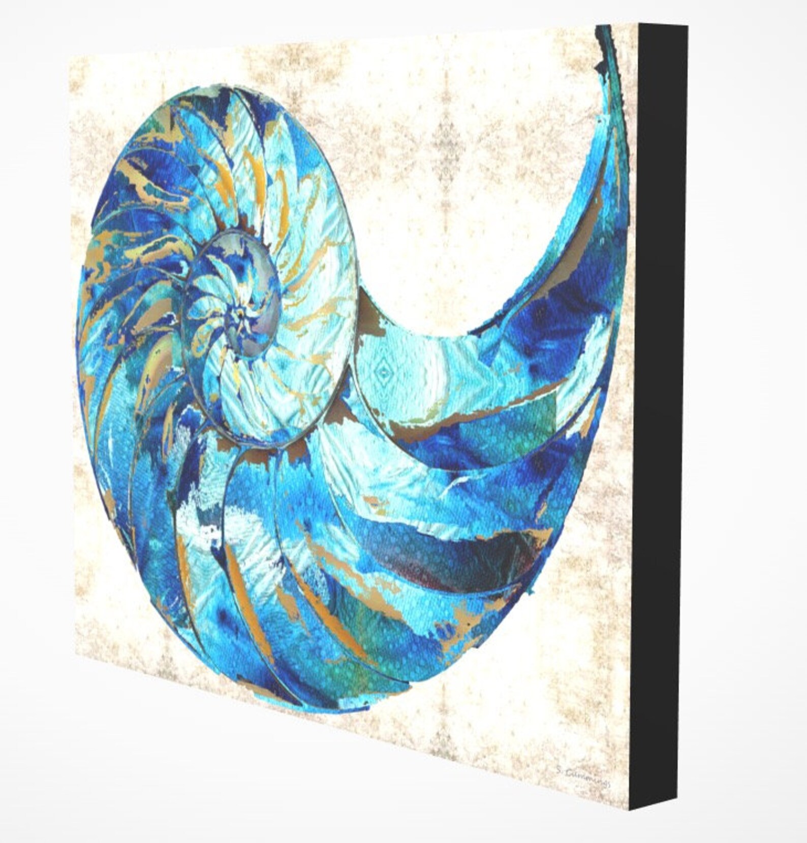Nautilus Shell Art Print From Painting Colorful Blue Beach - Etsy