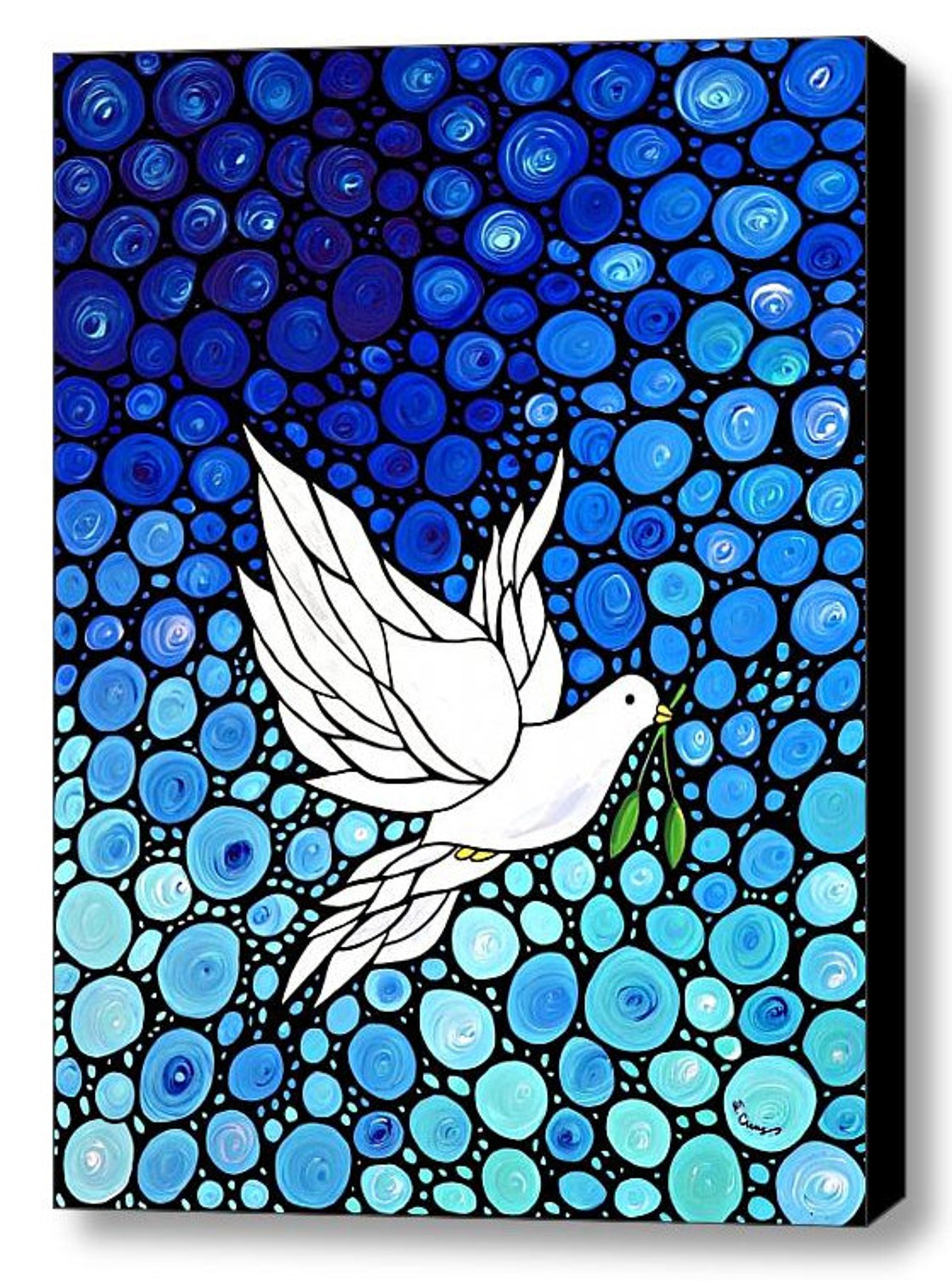 Dove Art Print From Painting Flowers Blue Peaceful Doves White CANVAS ...